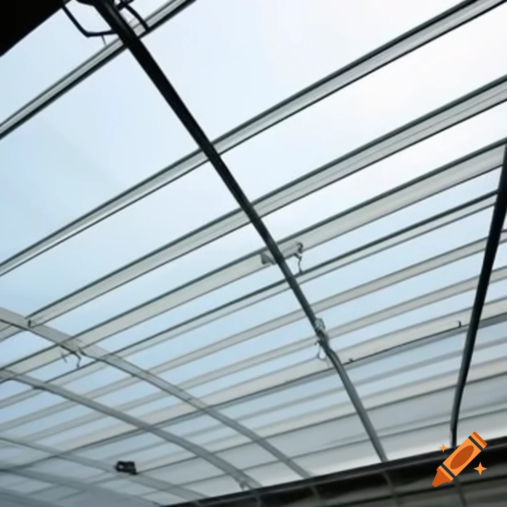 Retractable glass roof with metal ribs and tension cables on Craiyon