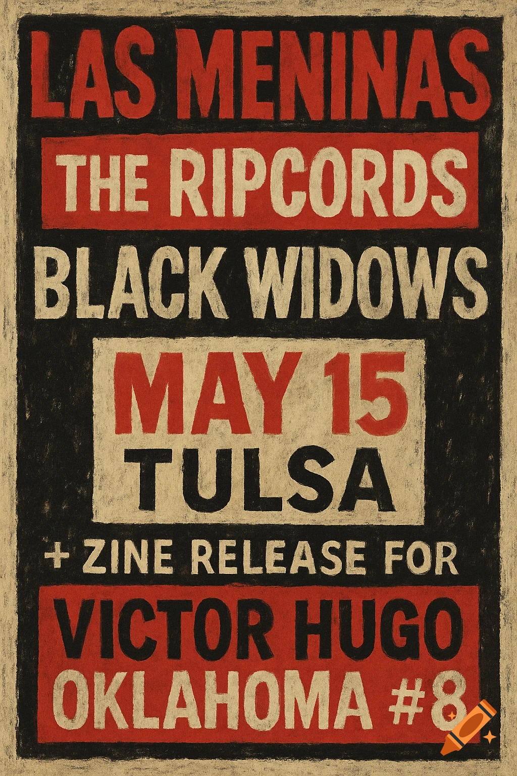 Punk music show poster listing bands Las Meninas, The Ripcords, and ...