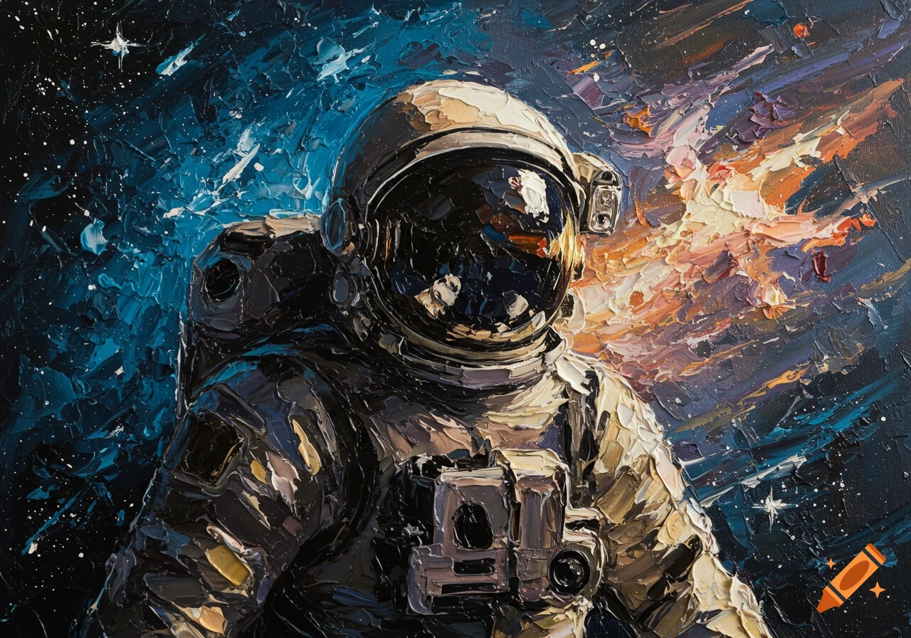 Impasto oil painting of an astronaut floating in space on Craiyon