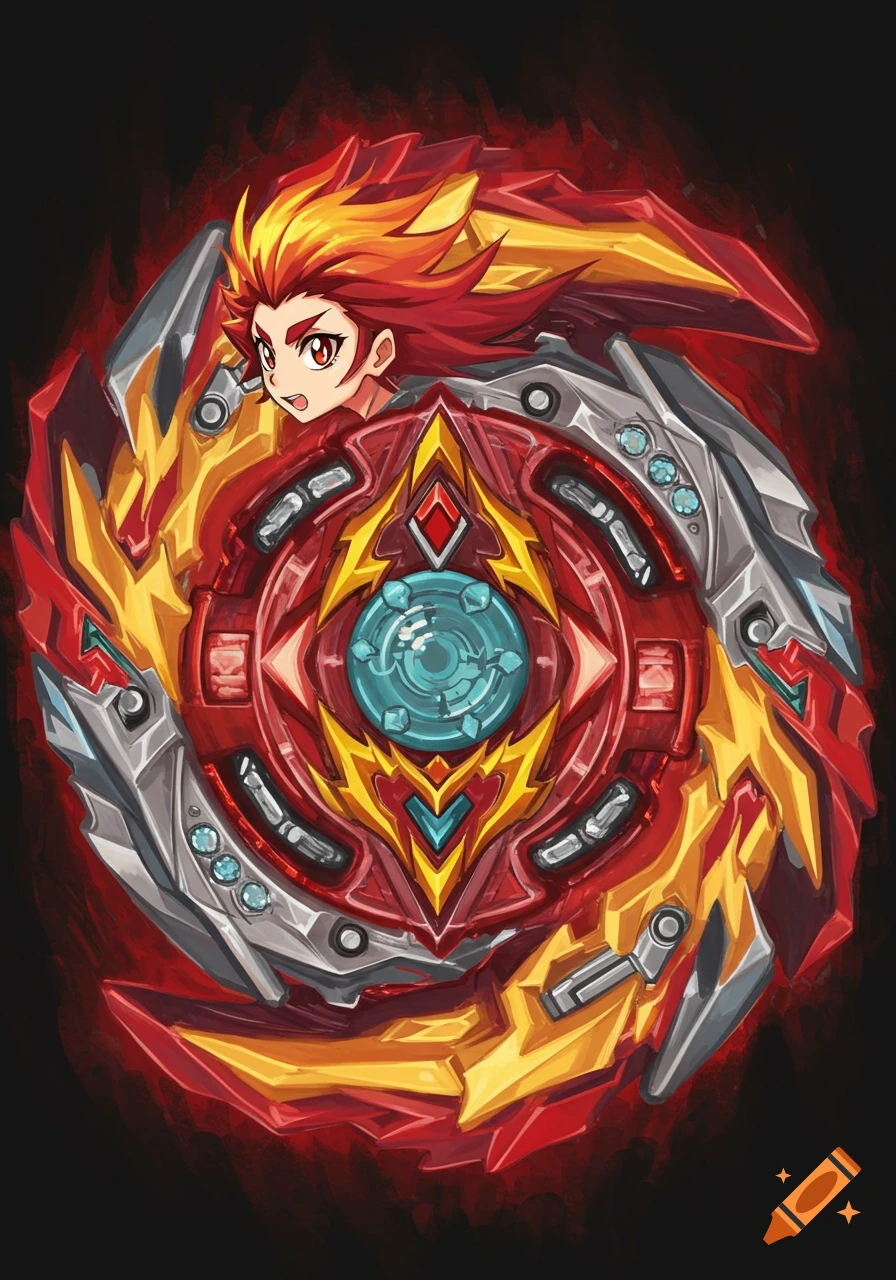 Anime illustration of a fiery character integrated into a large ...
