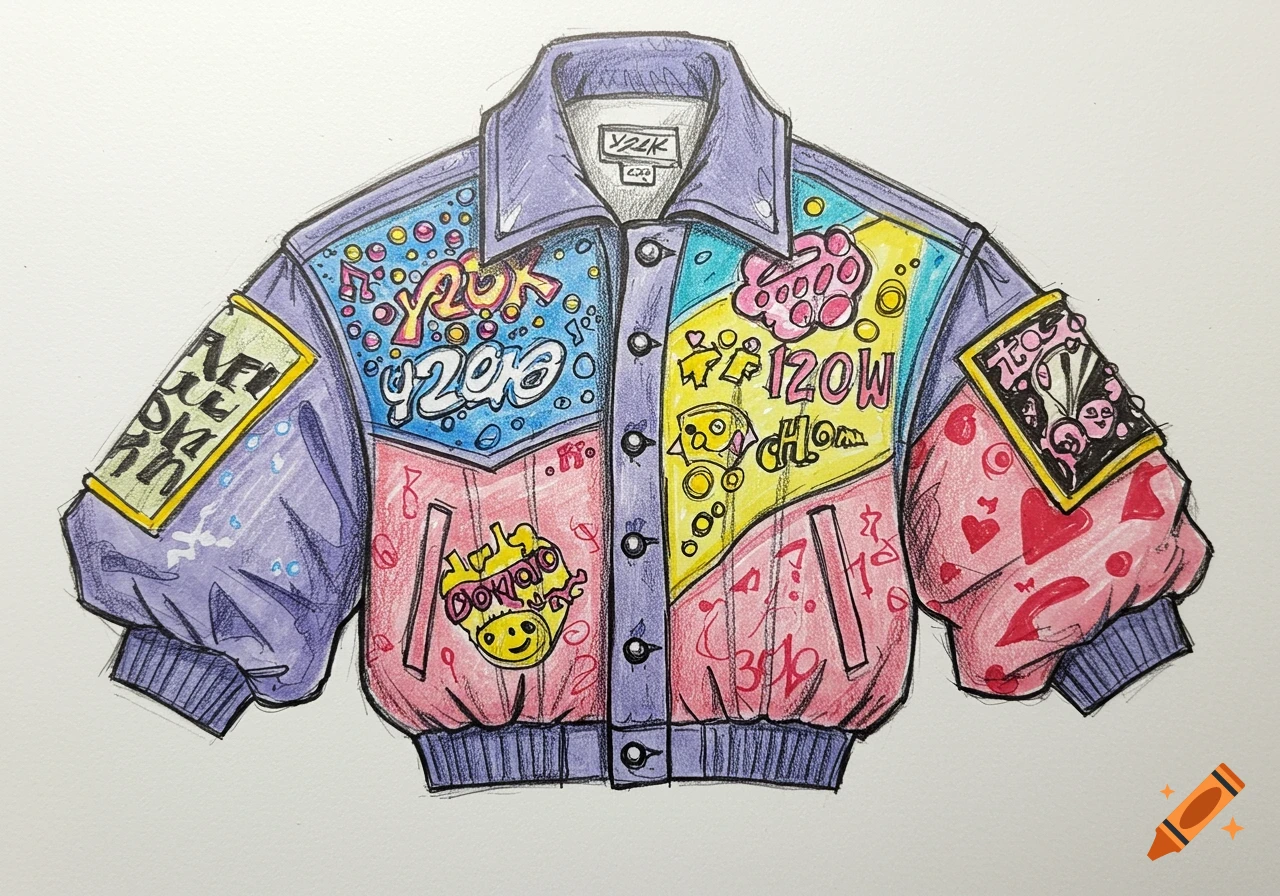 Colorful sketch of a Y2K style jacket. on Craiyon