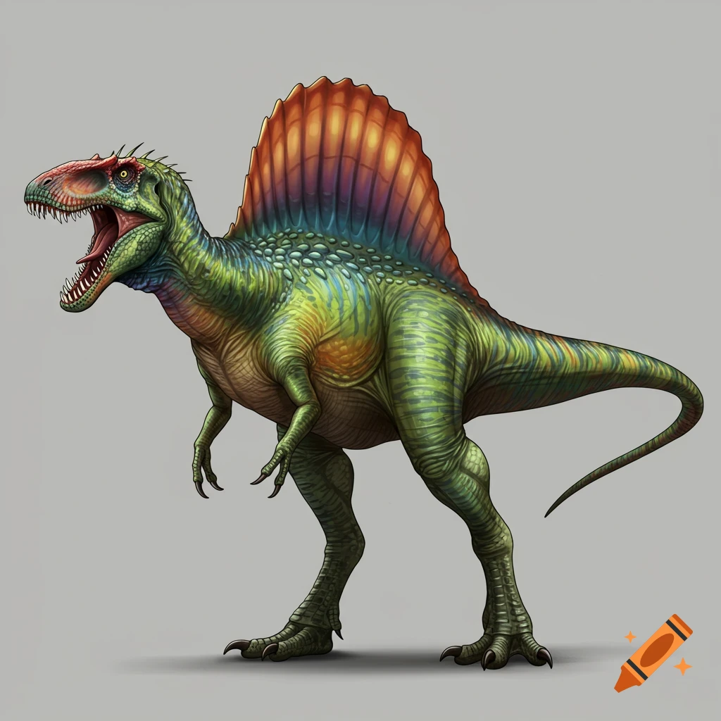 Illustration of a colorful dinosaur with a large back sail. on Craiyon