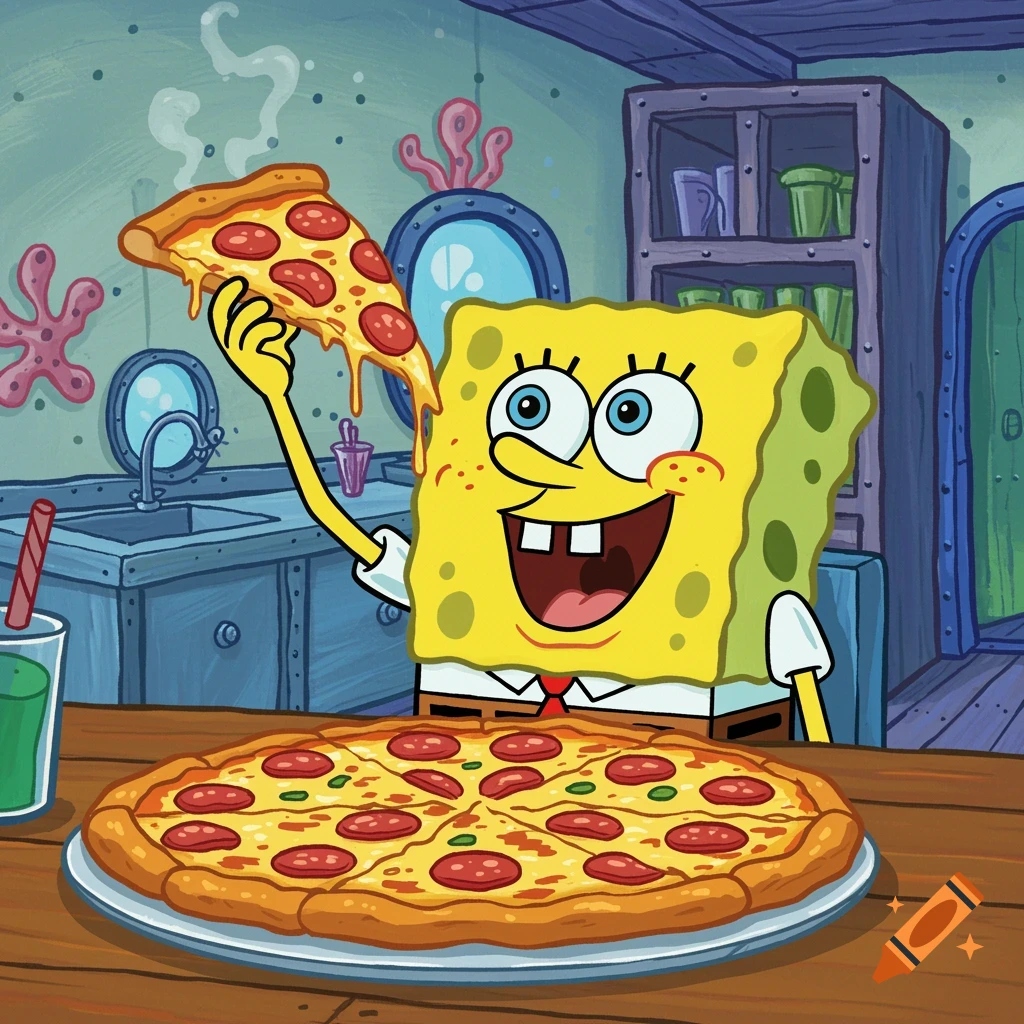 Spongebob Squarepants Eat Pizza