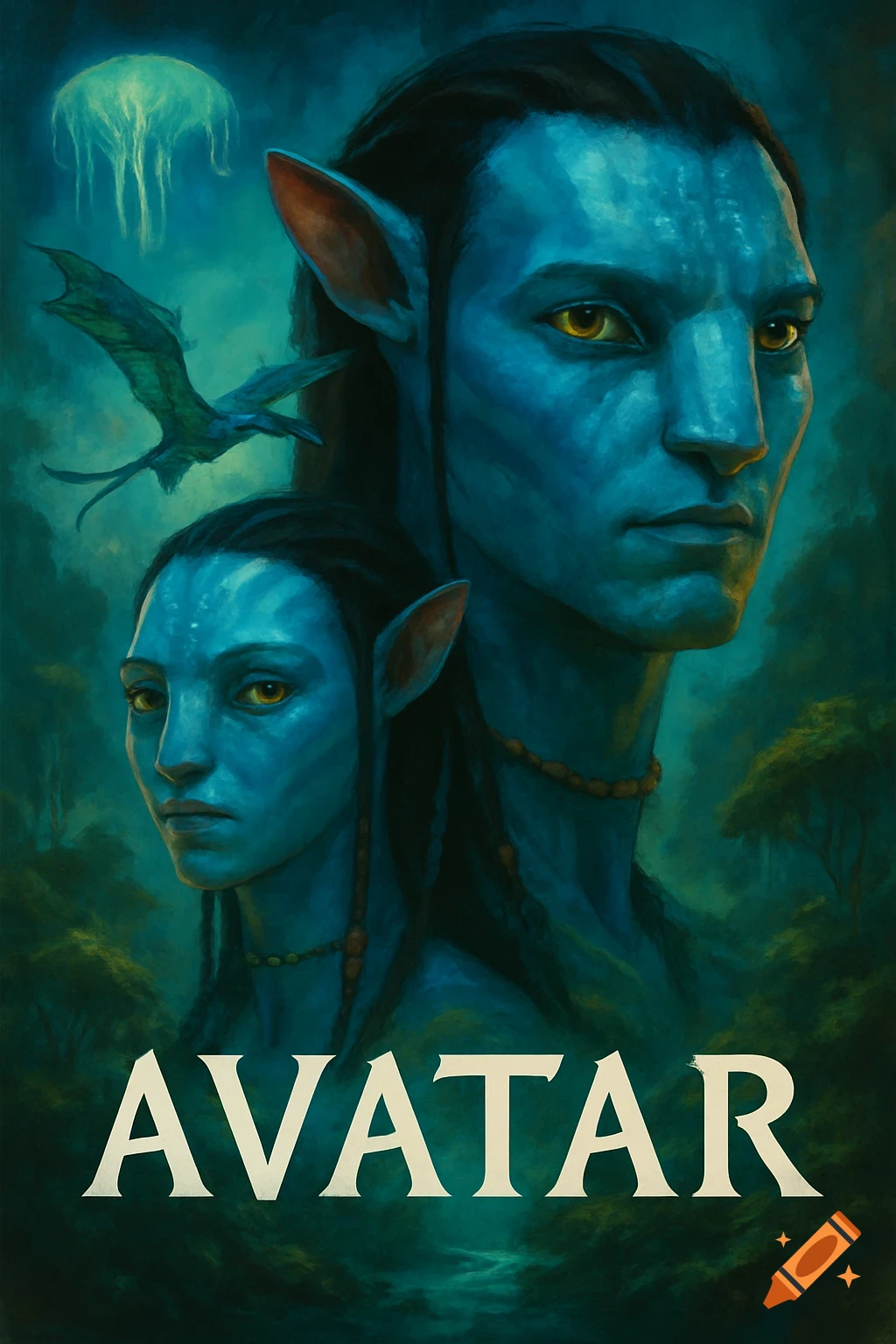 Painted movie poster for Avatar featuring portraits of Jake and Neytiri ...