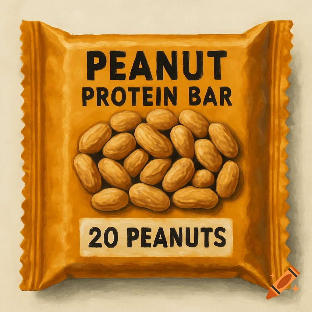 Close-up illustration of a peanut protein bar wrapper showing peanuts ...