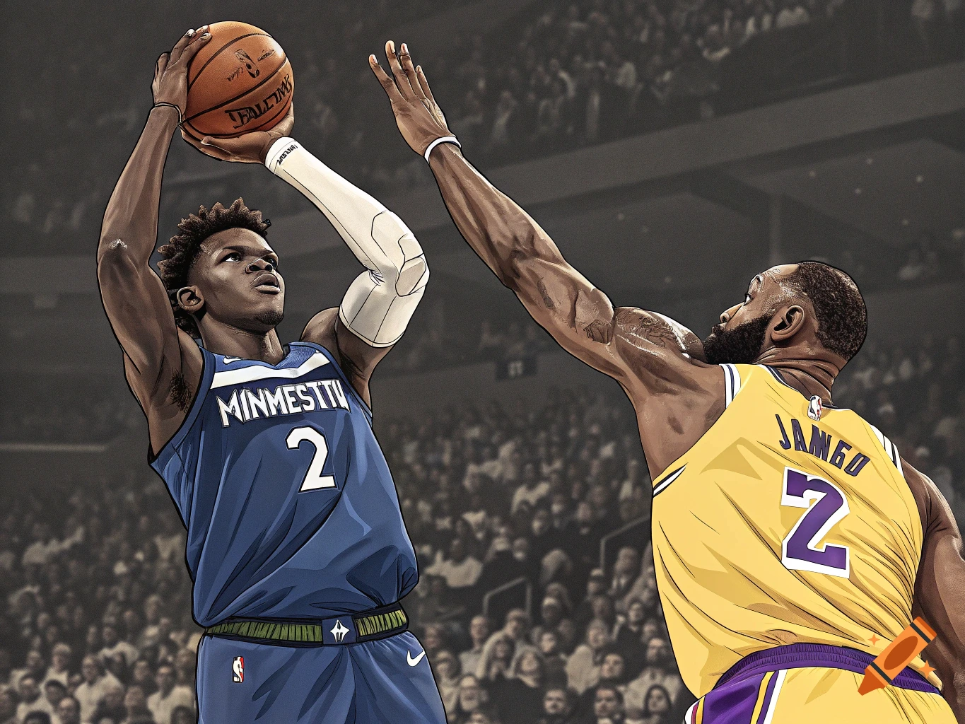 Illustrated action shot of Anthony Edwards shooting a basketball ...