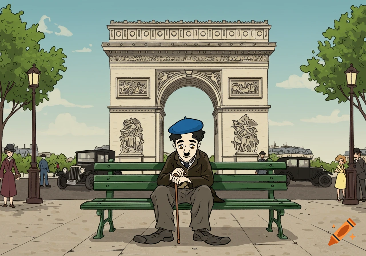 A cartoon illustration of a character resembling Charlie Chaplin's ...