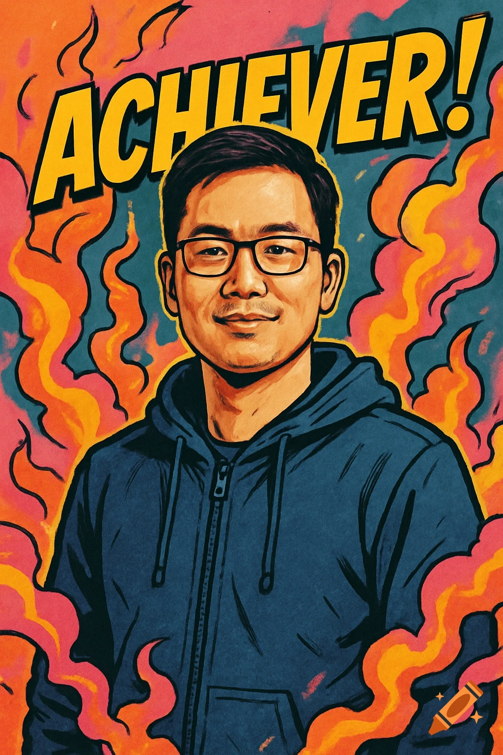 Stylized comic art portrait of a man with glasses and a hoodie ...