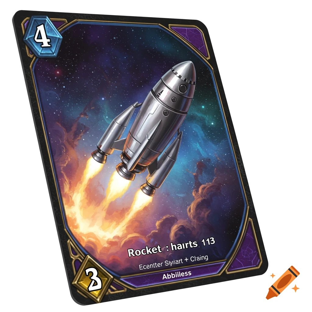 A game card featuring a rocket launching into space. on Craiyon