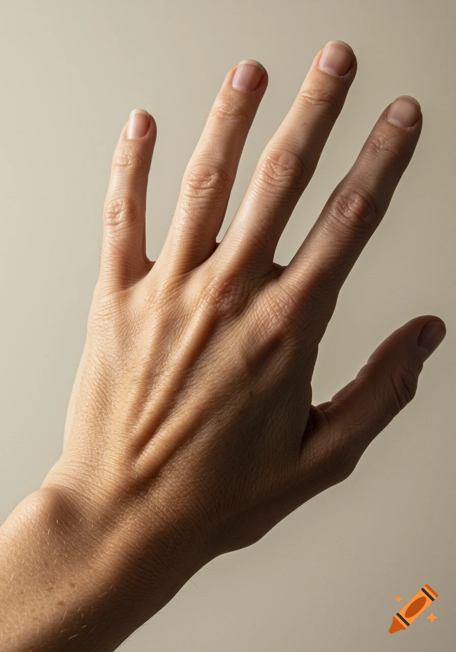 A close-up photograph of a human hand with fingers outstretched. on Craiyon