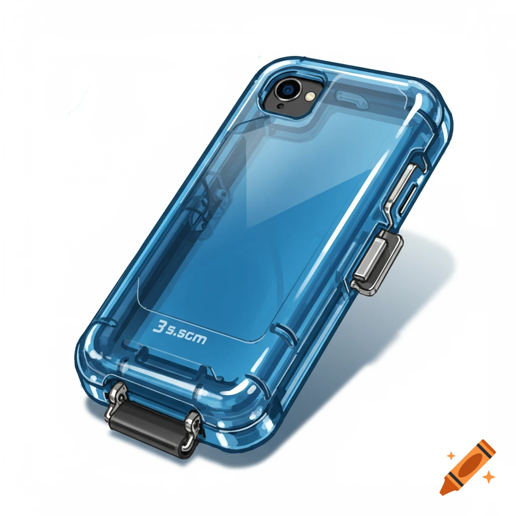 Blue transparent plastic phone case with clips on Craiyon