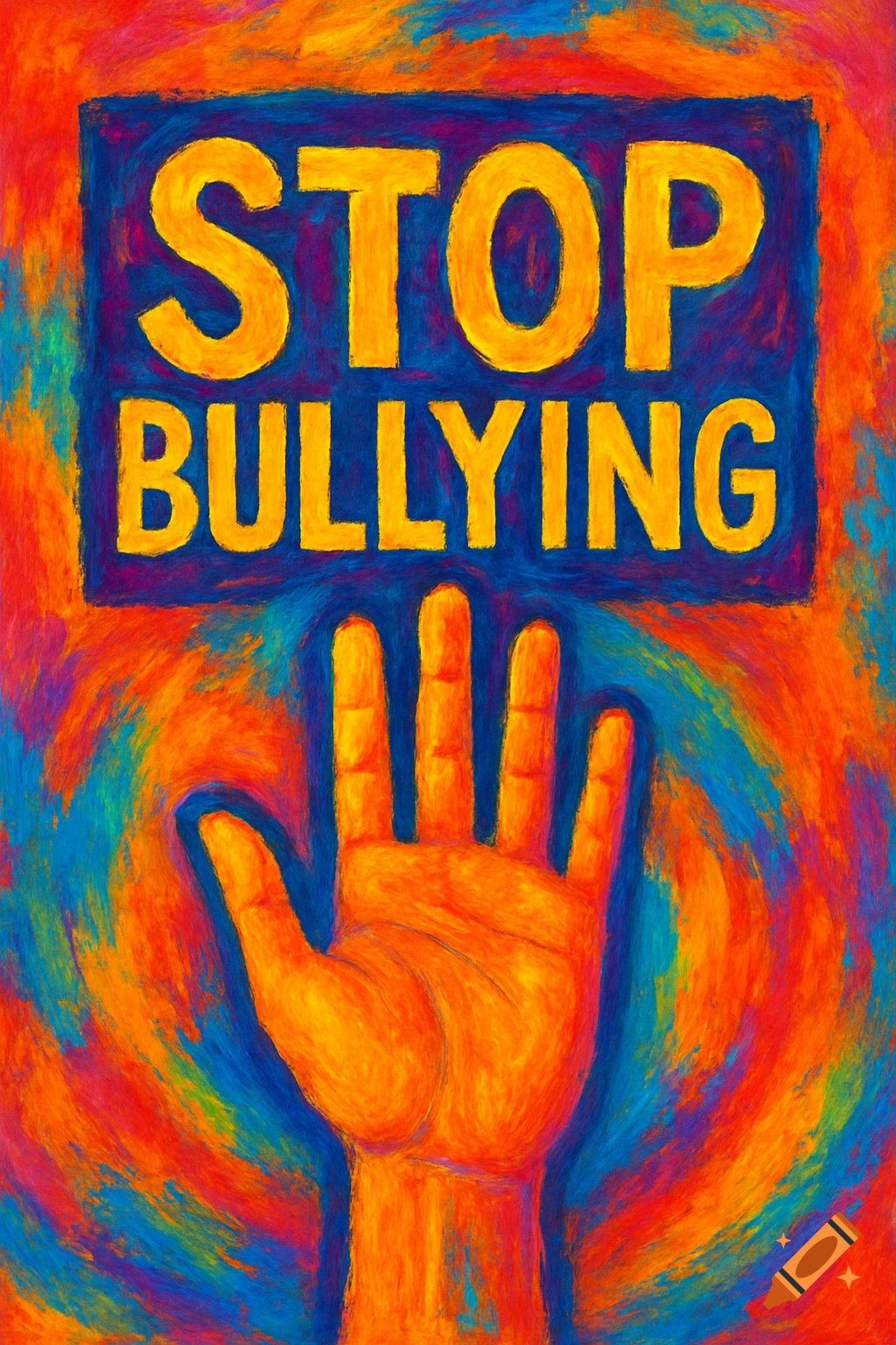 Abstract poster with a hand and text 'STOP BULLYING' in vibrant colors ...
