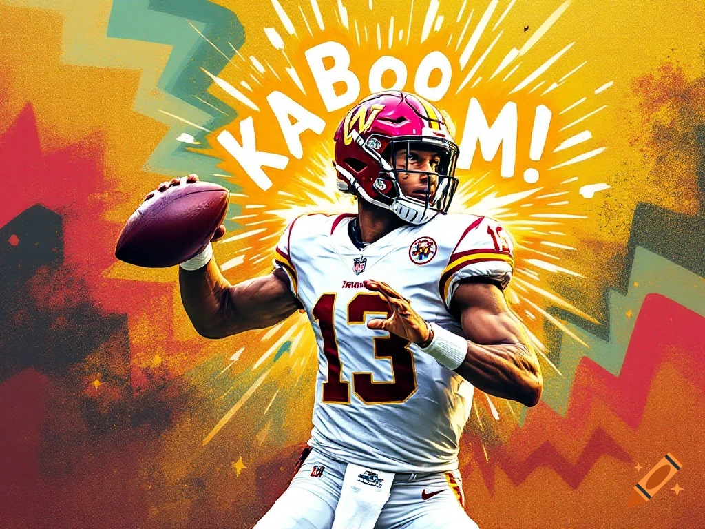 Illustration of a football player throwing a pass, with a "KABOOM ...