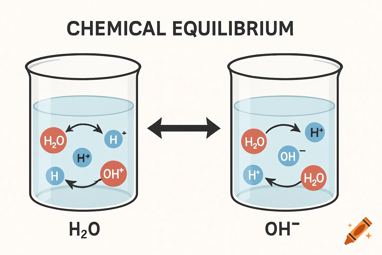 Illustration showing chemical equilibrium in water with molecules H2O ...