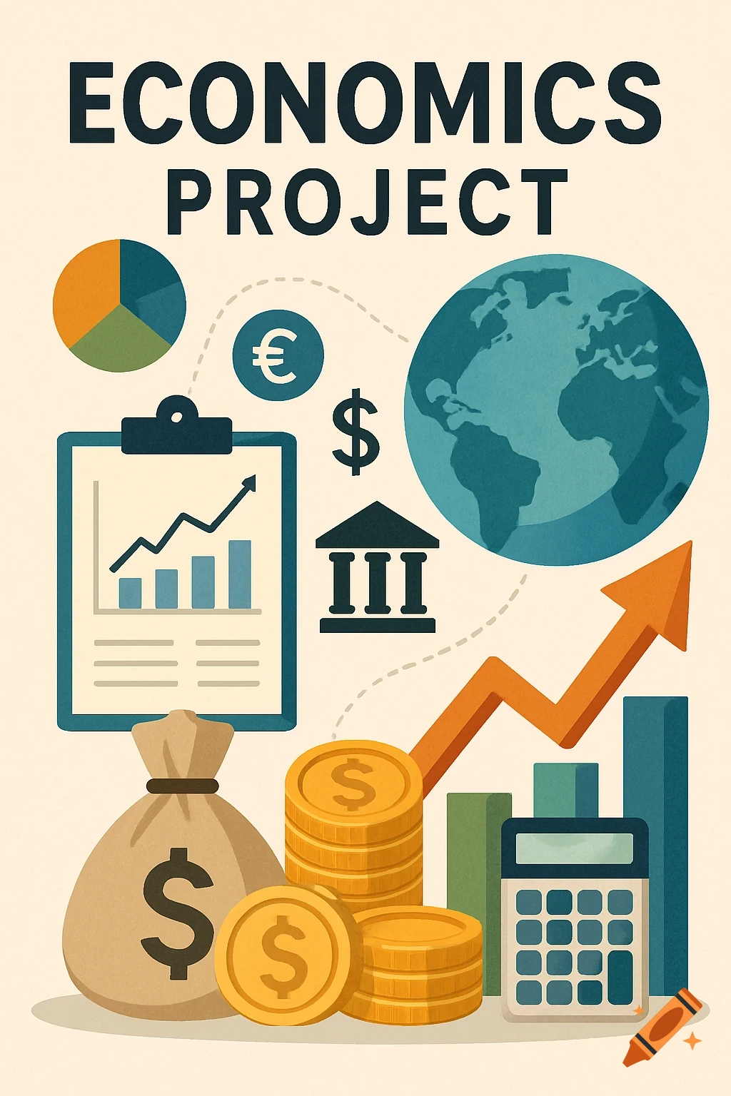 Illustration for an economics project featuring charts, graphs, globe ...
