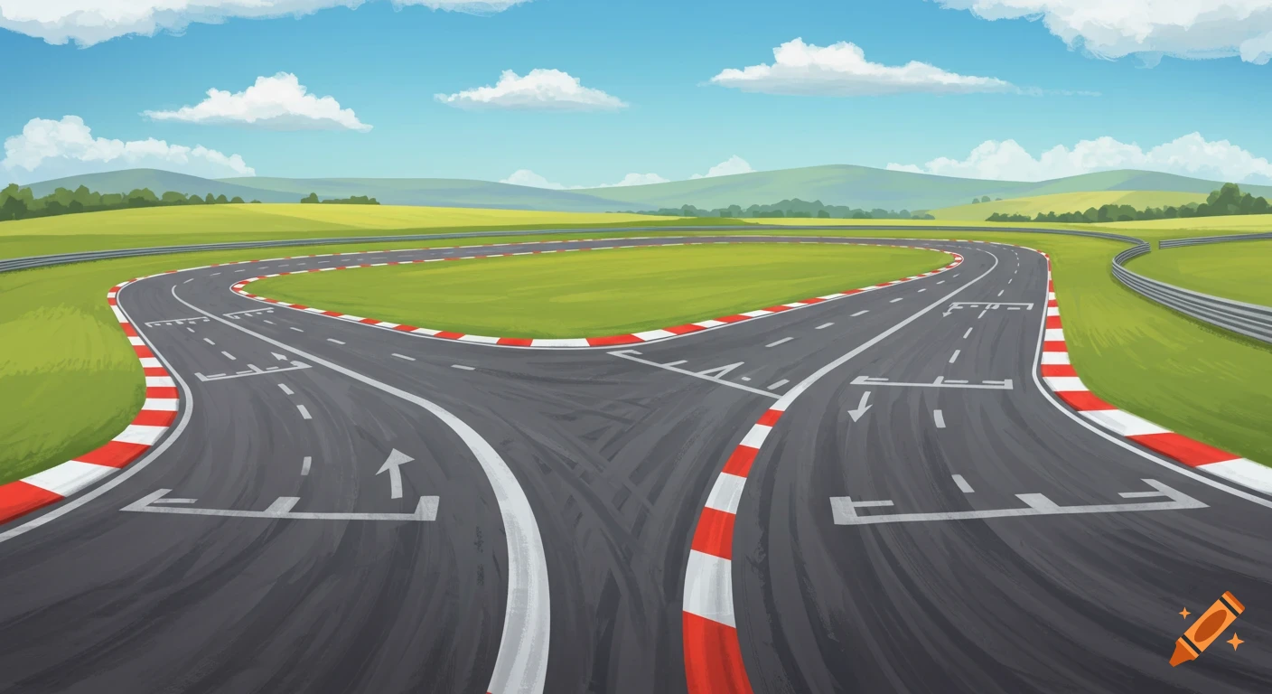Stylized illustration of a race track splitting into two paths in a ...