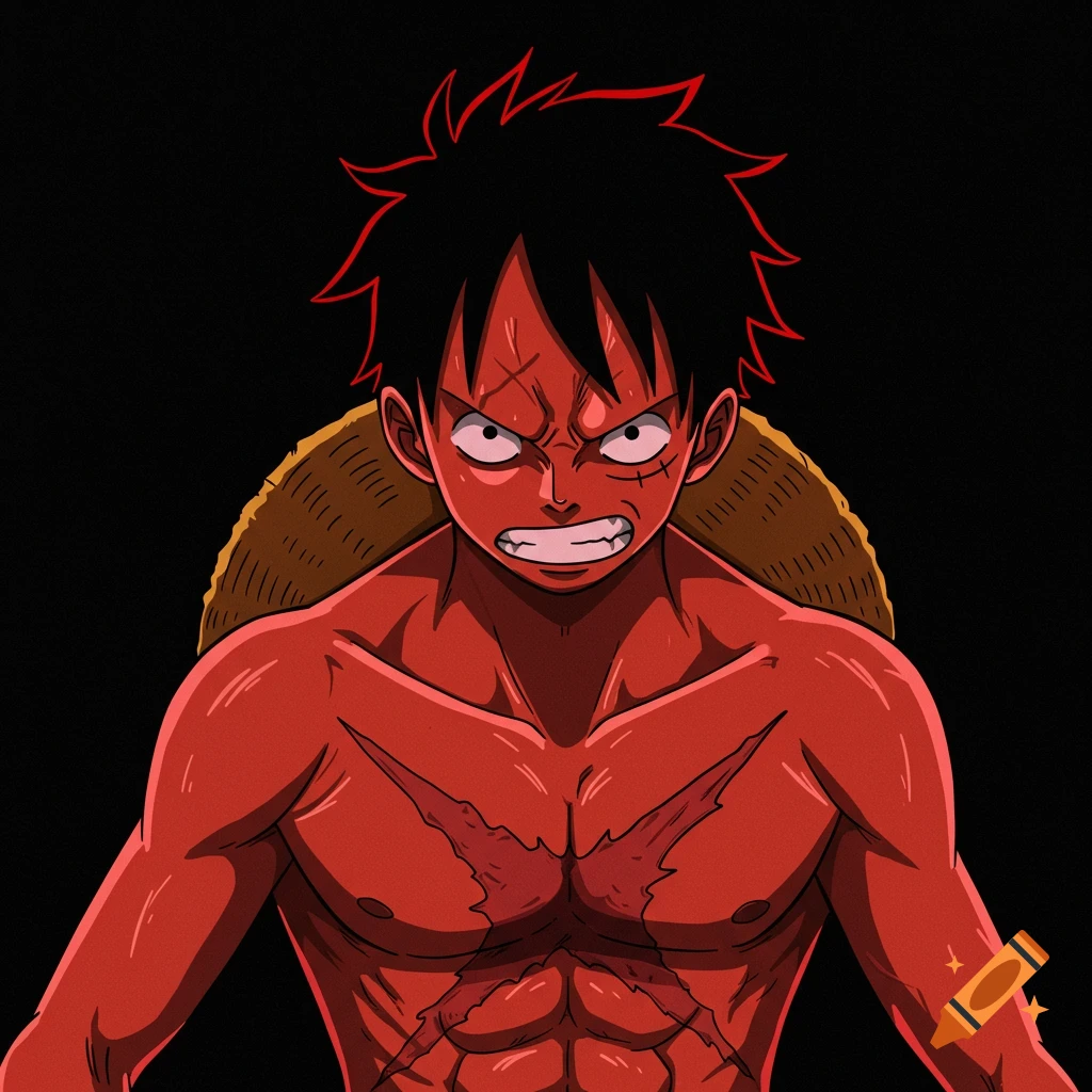 Anime illustration of Monkey D. Luffy with intense expression ...