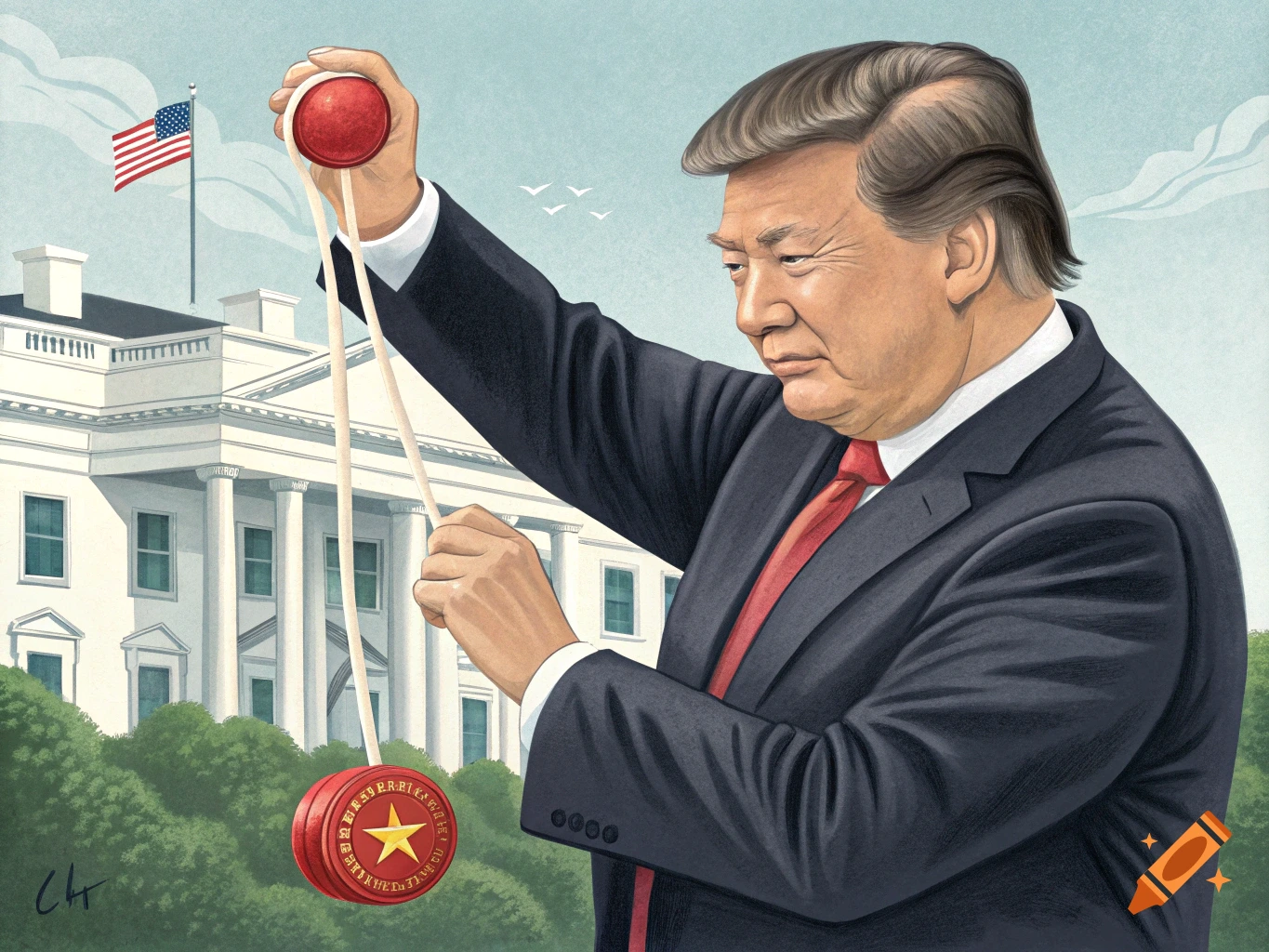 Illustration of figure resembling Trump playing with a yo-yo featuring ...