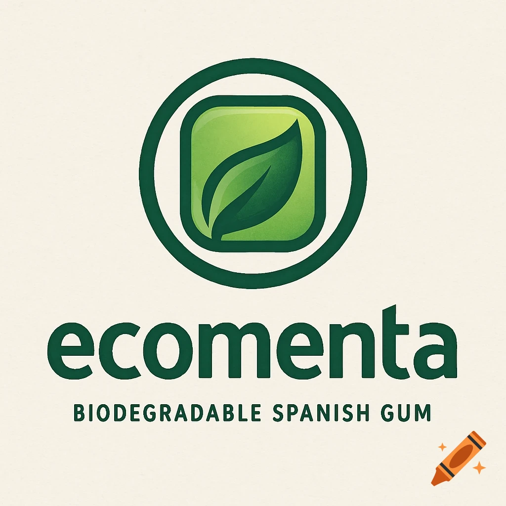 Logo for ecomenta BIODEGRADABLE SPANISH GUM with a green leaf icon. on ...