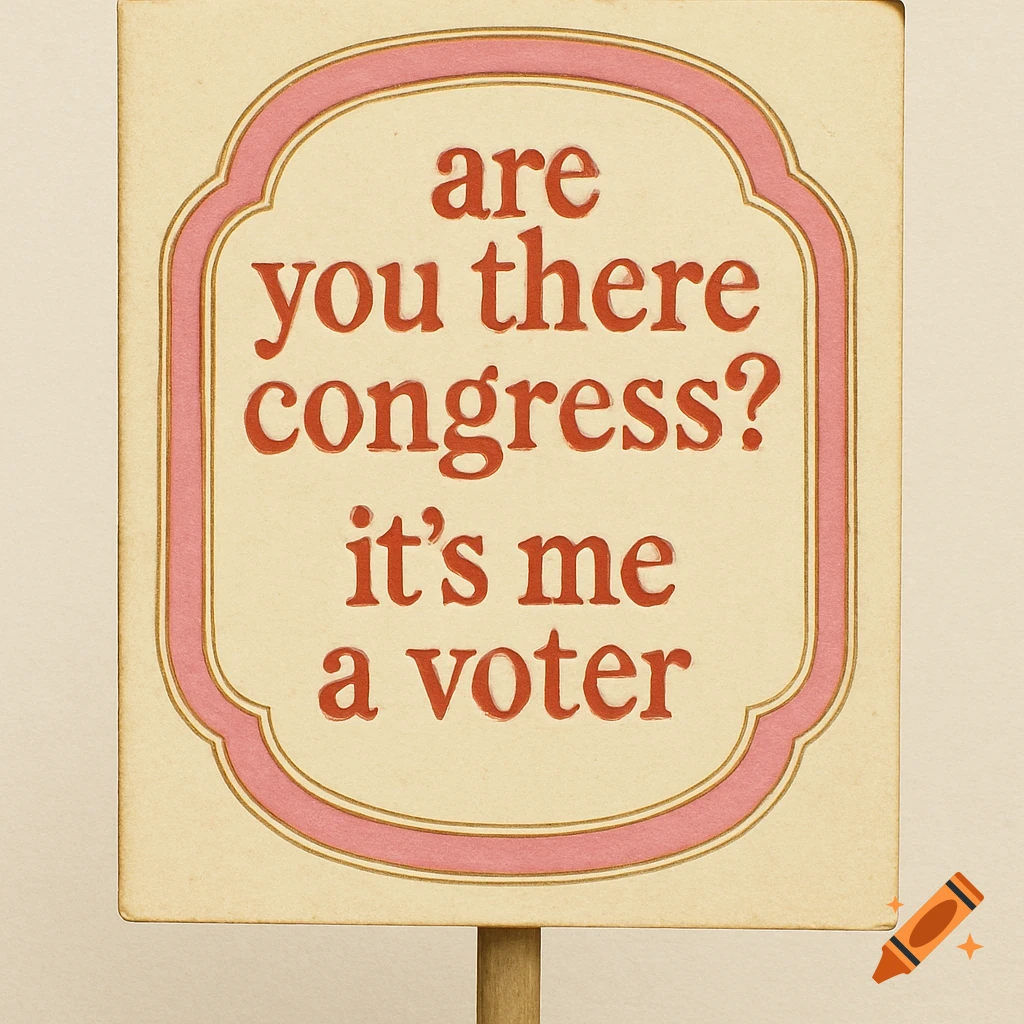 A protest sign in the style of a book cover reads 'are you there ...