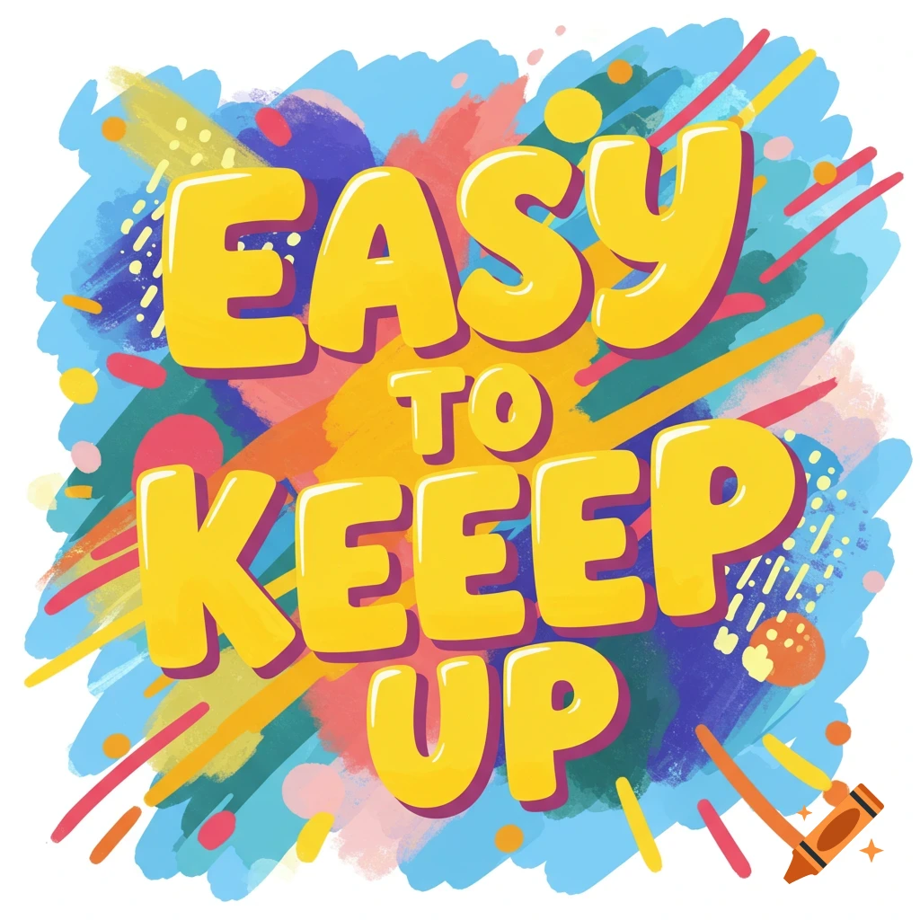 Yellow bubble letters saying 'EASY TO KEEP UP' on a vibrant abstract ...