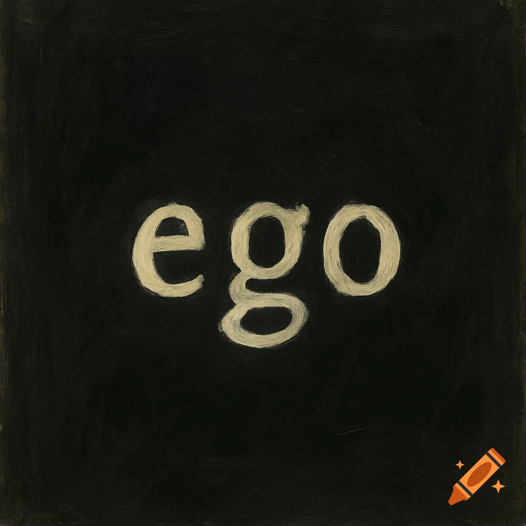 The word "ego" in textured white text on a black background. on Craiyon