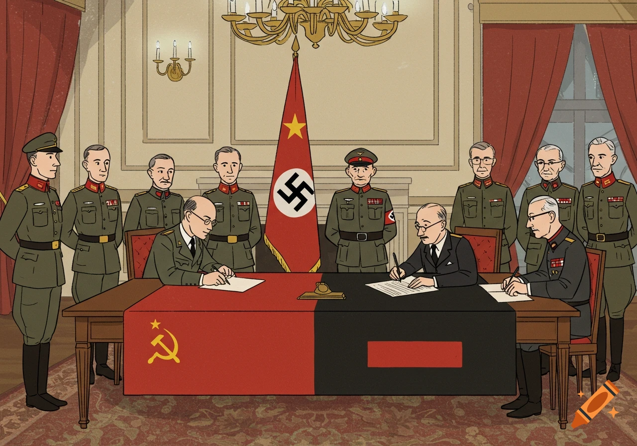 Animated depiction of the signing of the Nazi Soviet pact on Craiyon
