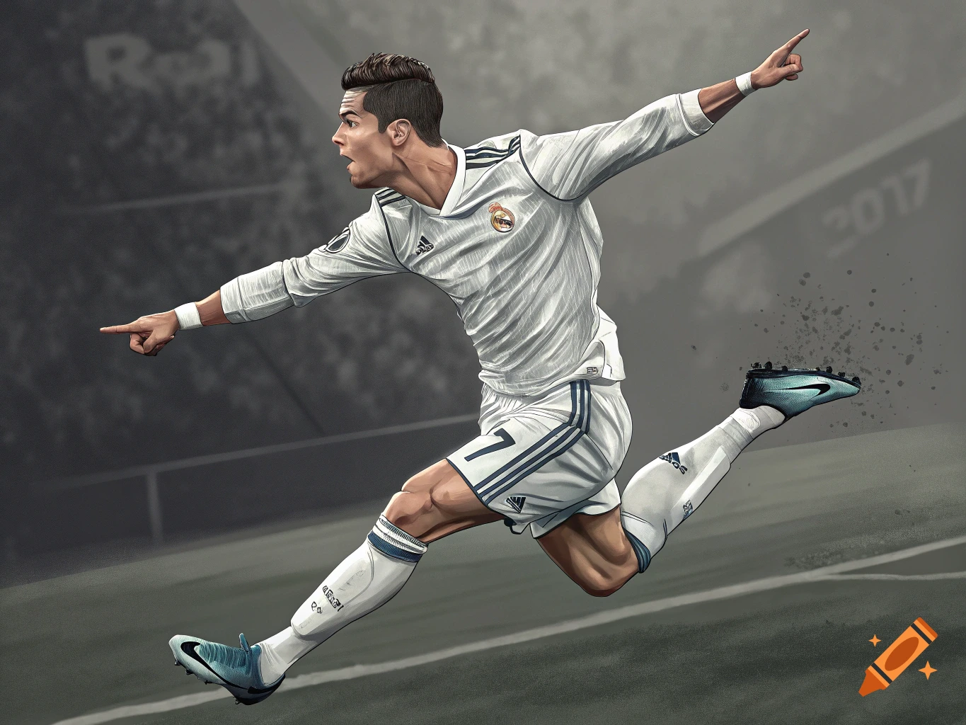 Illustration of Cristiano Ronaldo in a Real Madrid uniform jumping and ...