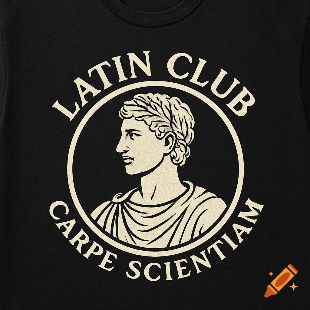 Logo for a Latin club with a classical bust and text 'LATIN CLUB CARPE ...