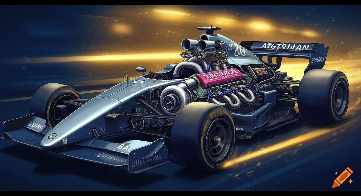 Highly detailed illustration of a customized blue Formula 1 race car ...