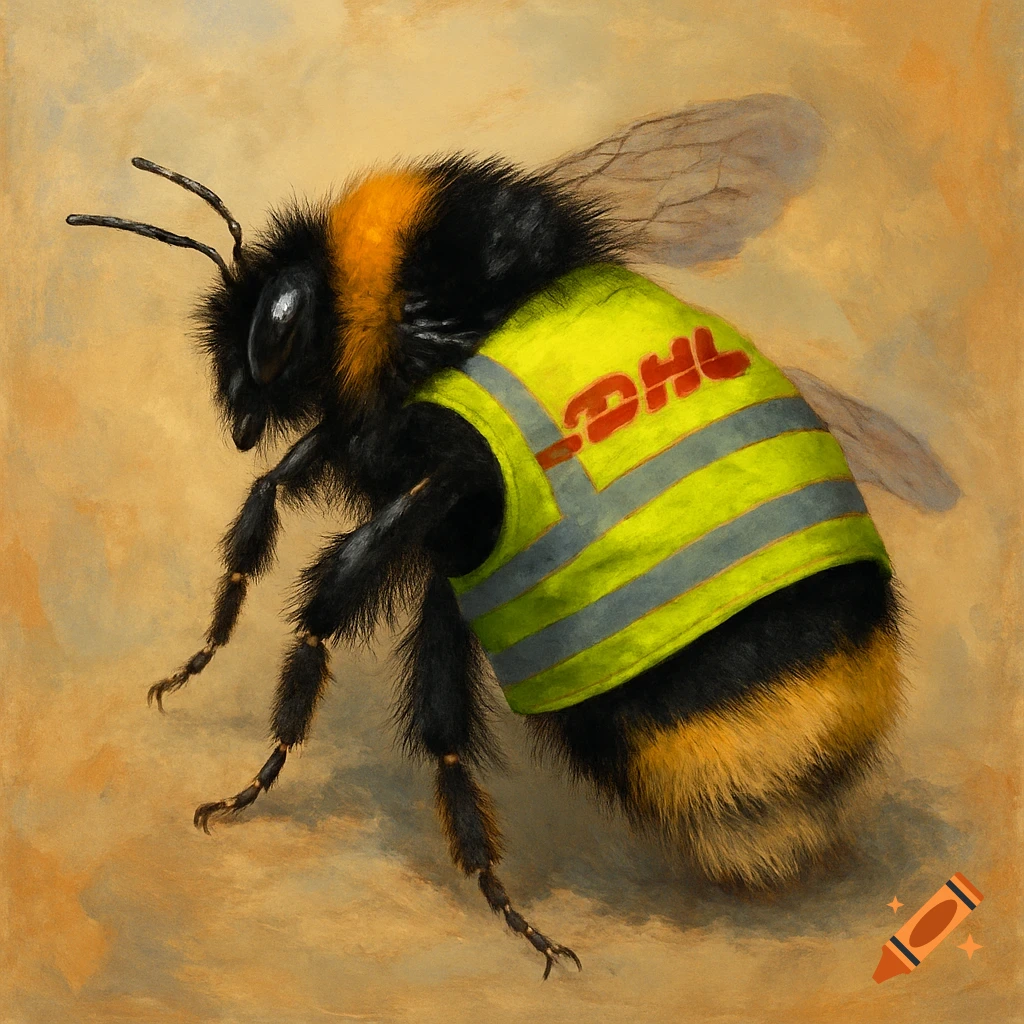 A painted image of a bumblebee wearing a yellow DHL high-visibility ...