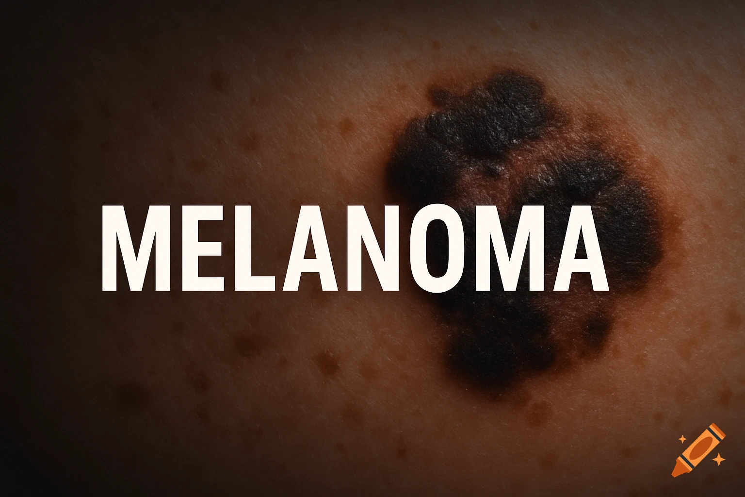 Close-up photograph of a mole on skin with the word MELANOMA overlaid ...