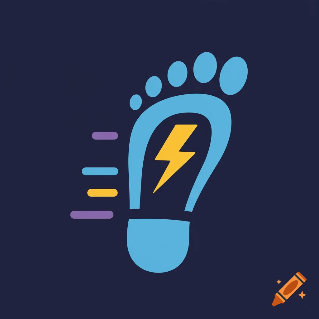 Icon of a blue foot with a yellow lightning bolt inside, showing speed ...