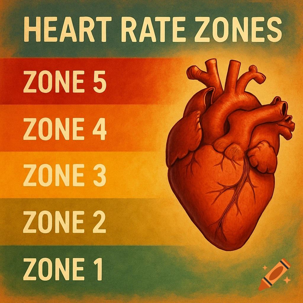 Illustration of a human heart next to color-coded horizontal bands ...
