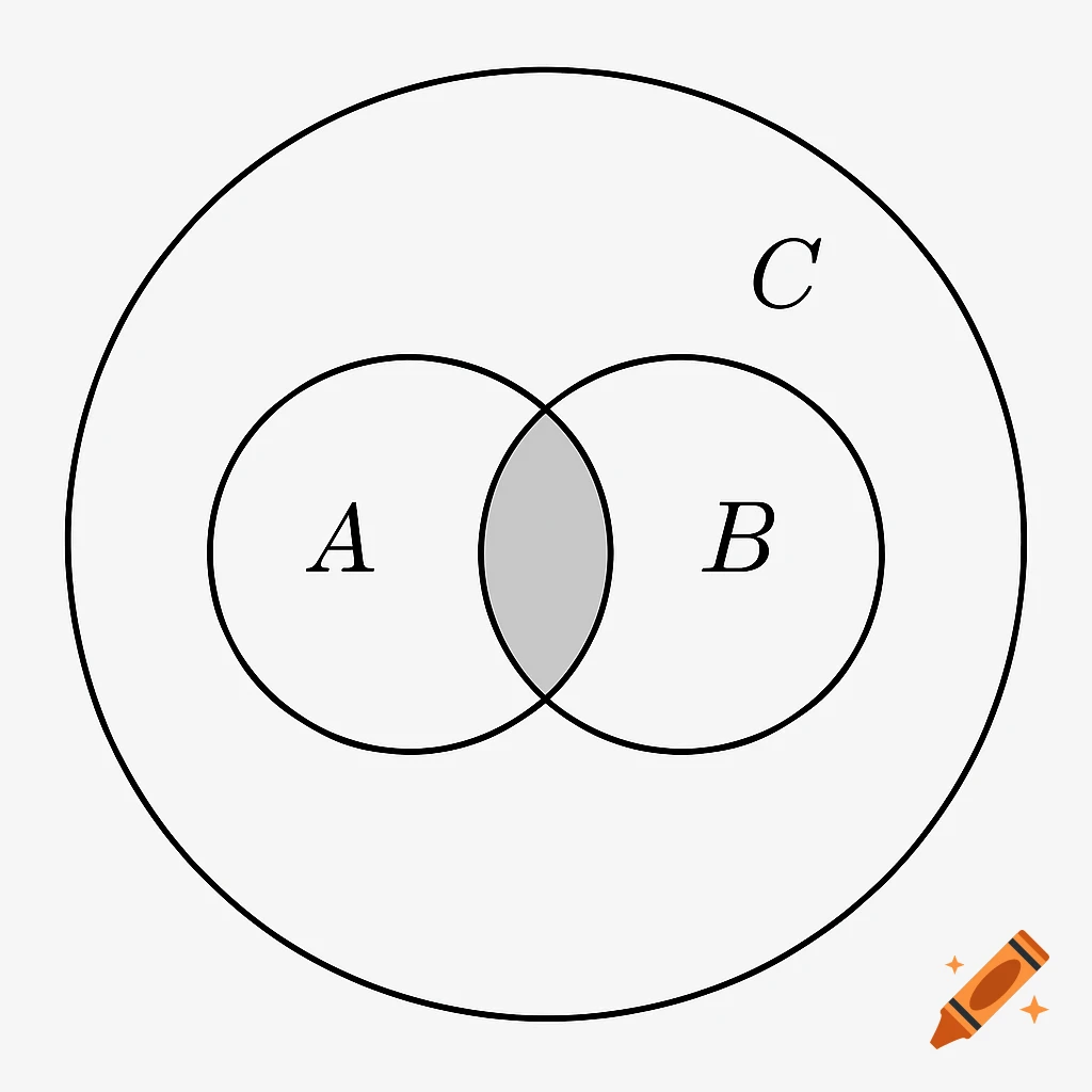 Venn diagram with circle C containing overlapping circles A and B; the ...