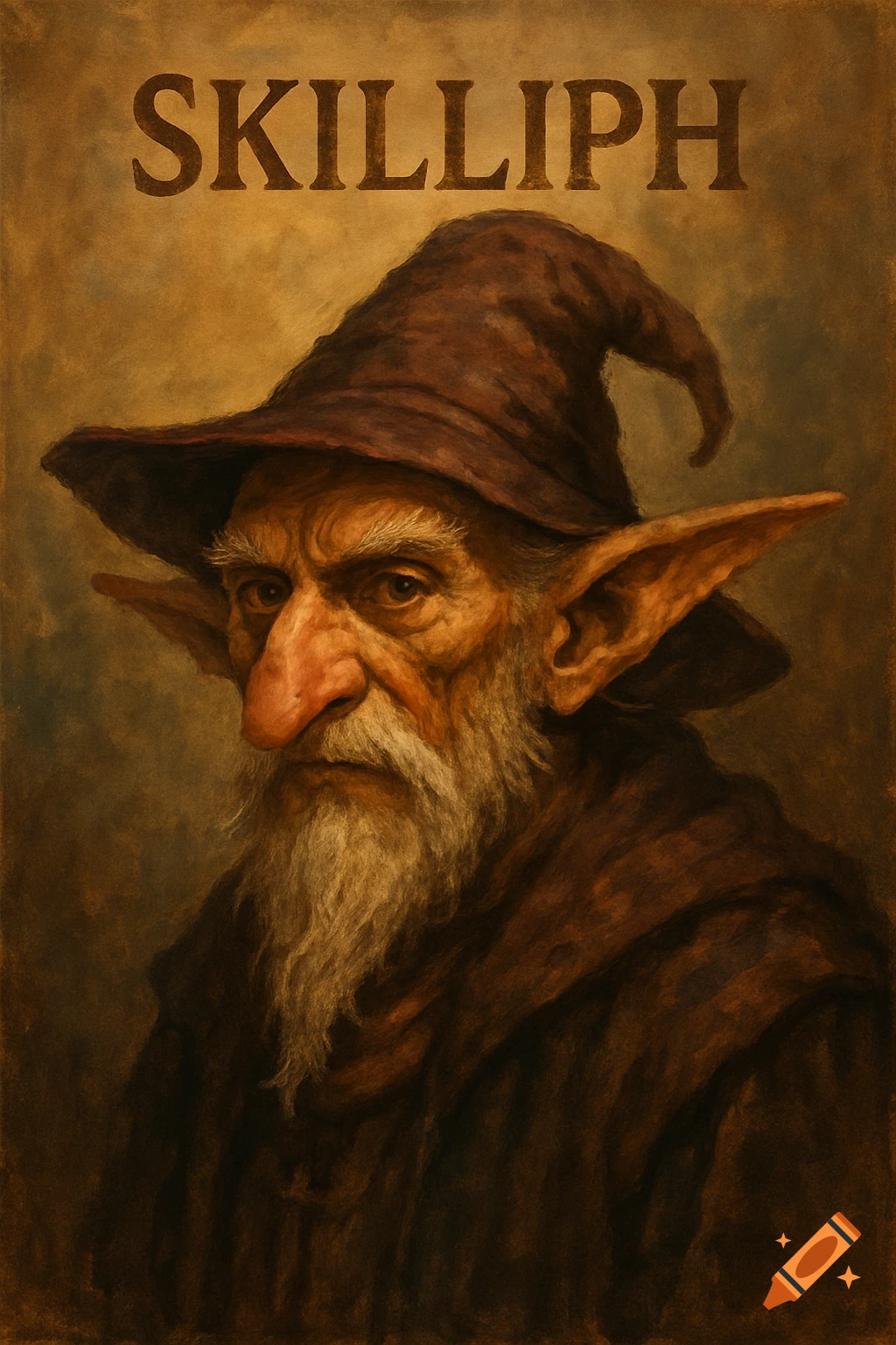 Portrait of a fantasy character with pointed ears, beard, and wizard ...