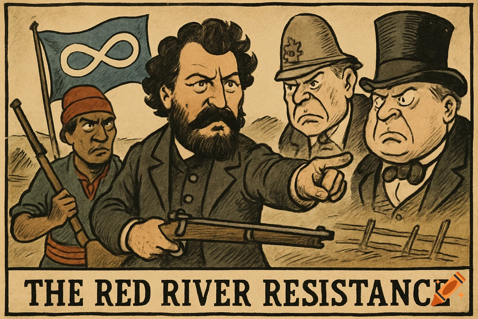 Political cartoon poster about the Red River Resistance with four ...