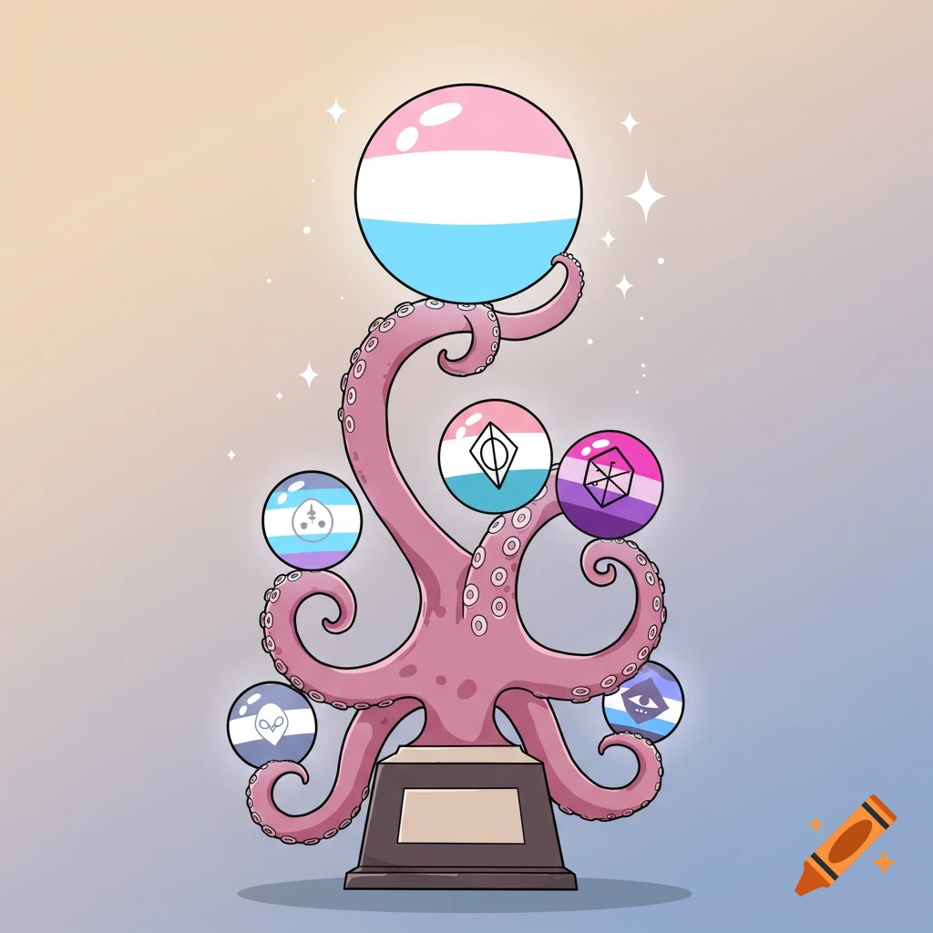 Cartoon octopus trophy holding spheres with transgender and other pride ...