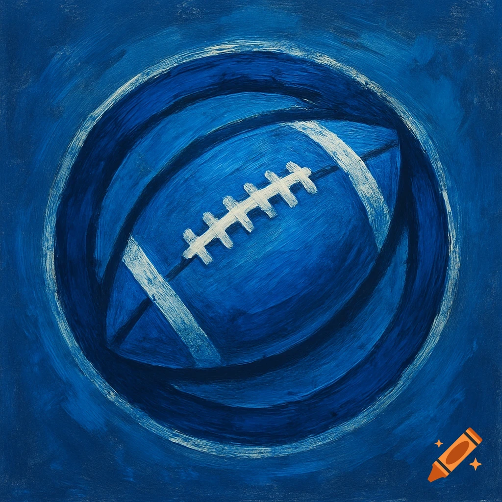 A blue football with white laces centered in a circle, rendered in a ...