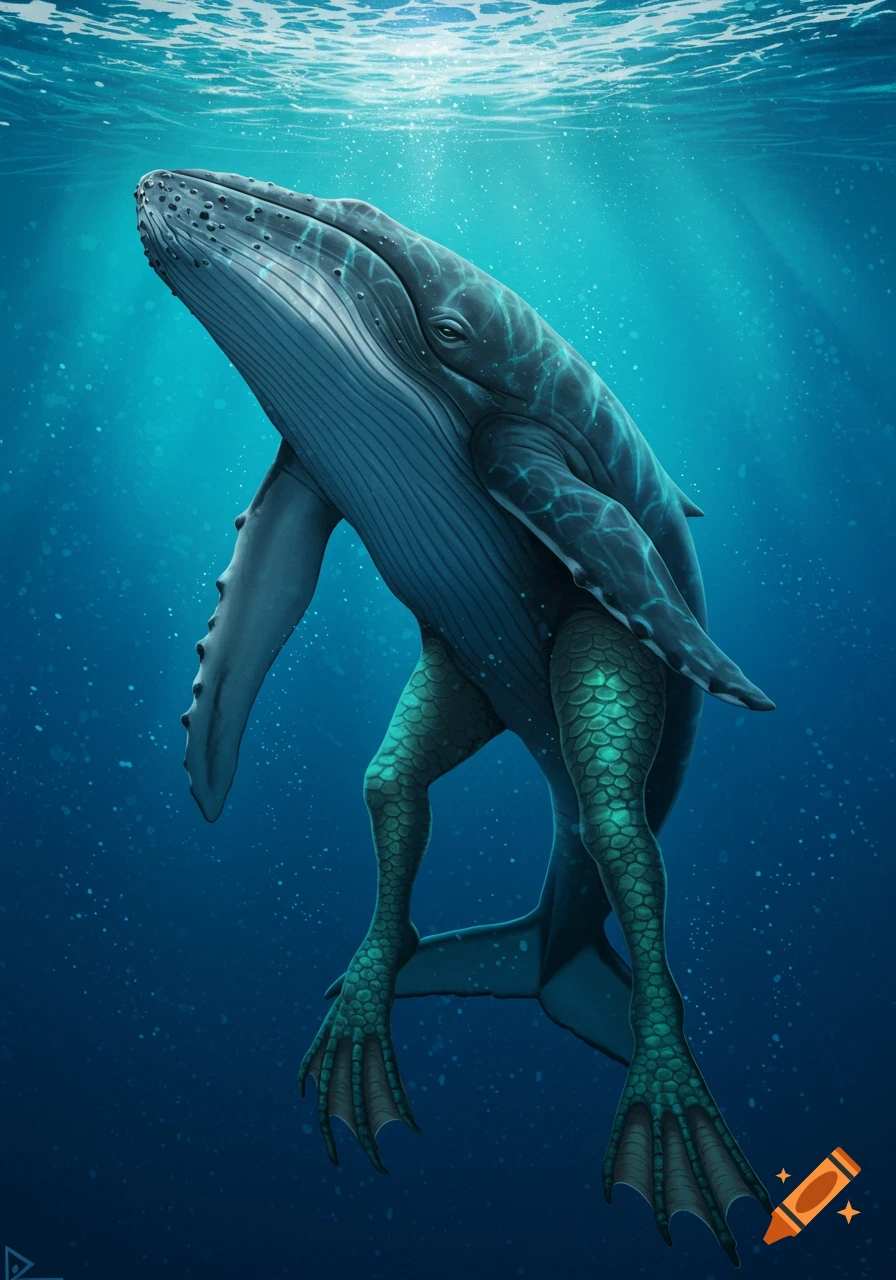 A fantasy creature, part whale, part reptilian with legs and webbed ...