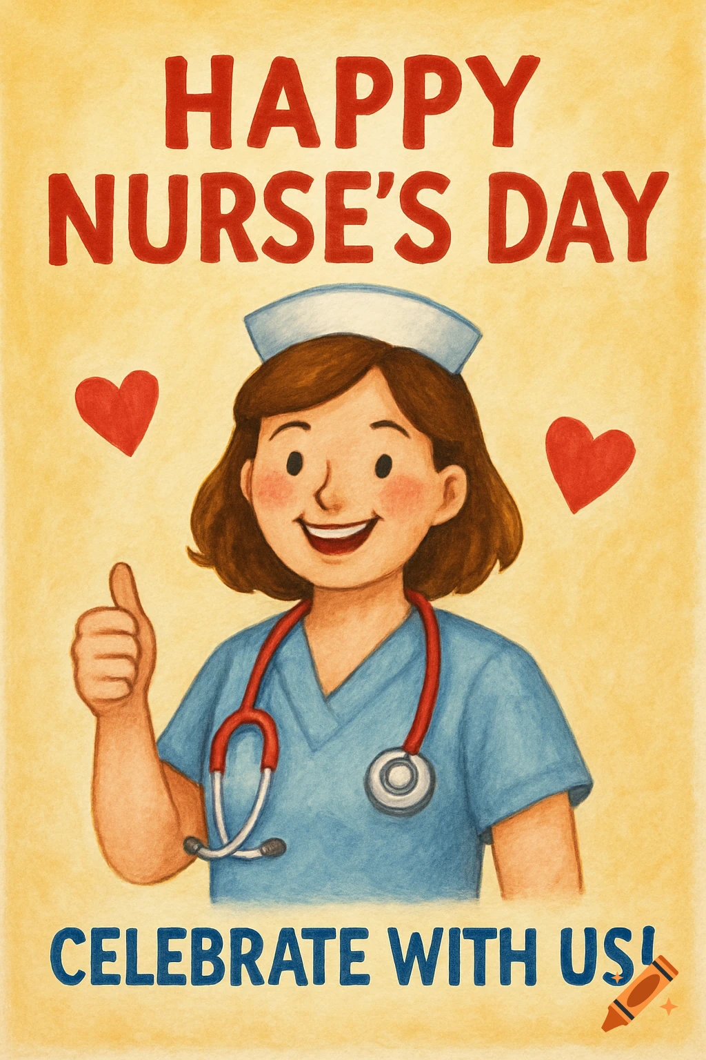 A cartoon nurse gives a thumbs up with text 'Happy Nurse's Day ...