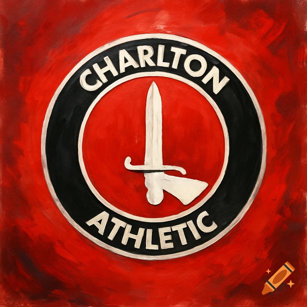 Charlton Athletic FC logo on a red painted background, depicting a ...