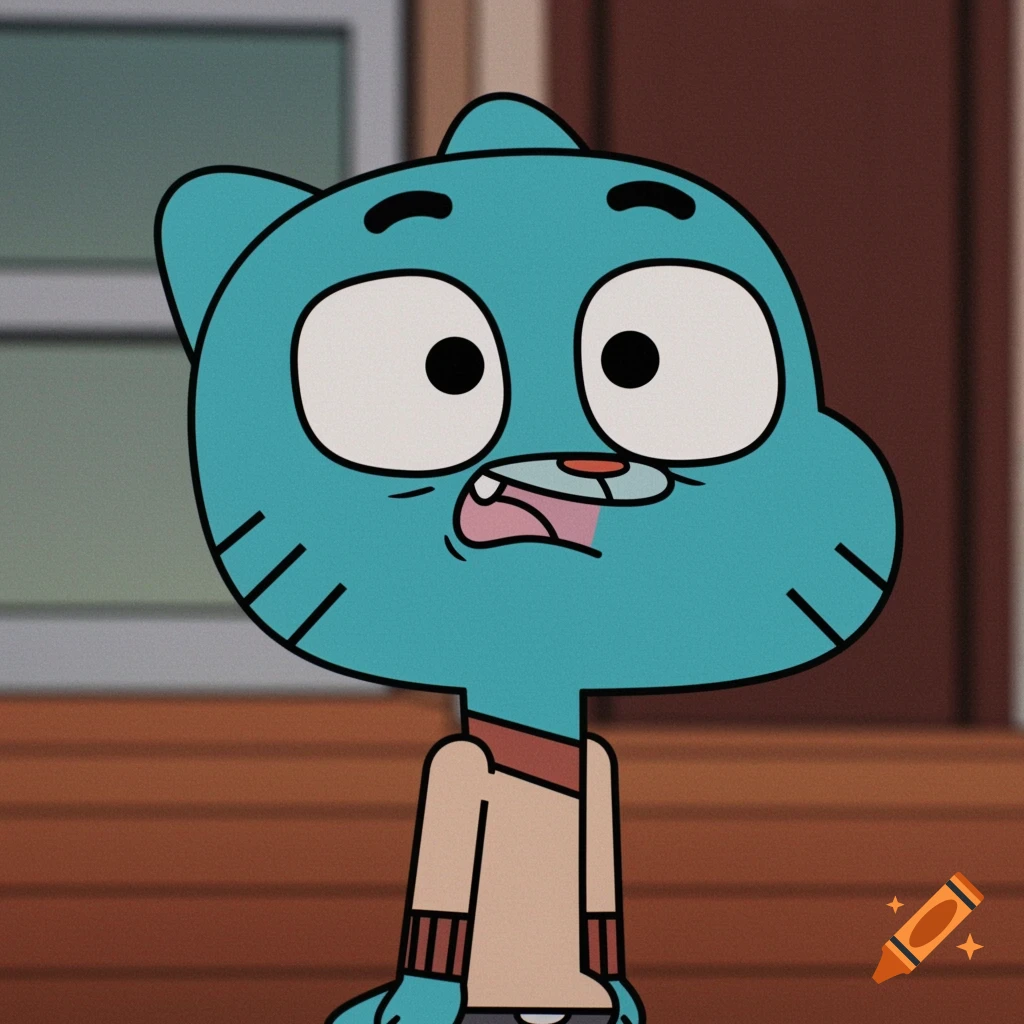Close-up of Gumball Watterson with a surprised expression on Craiyon
