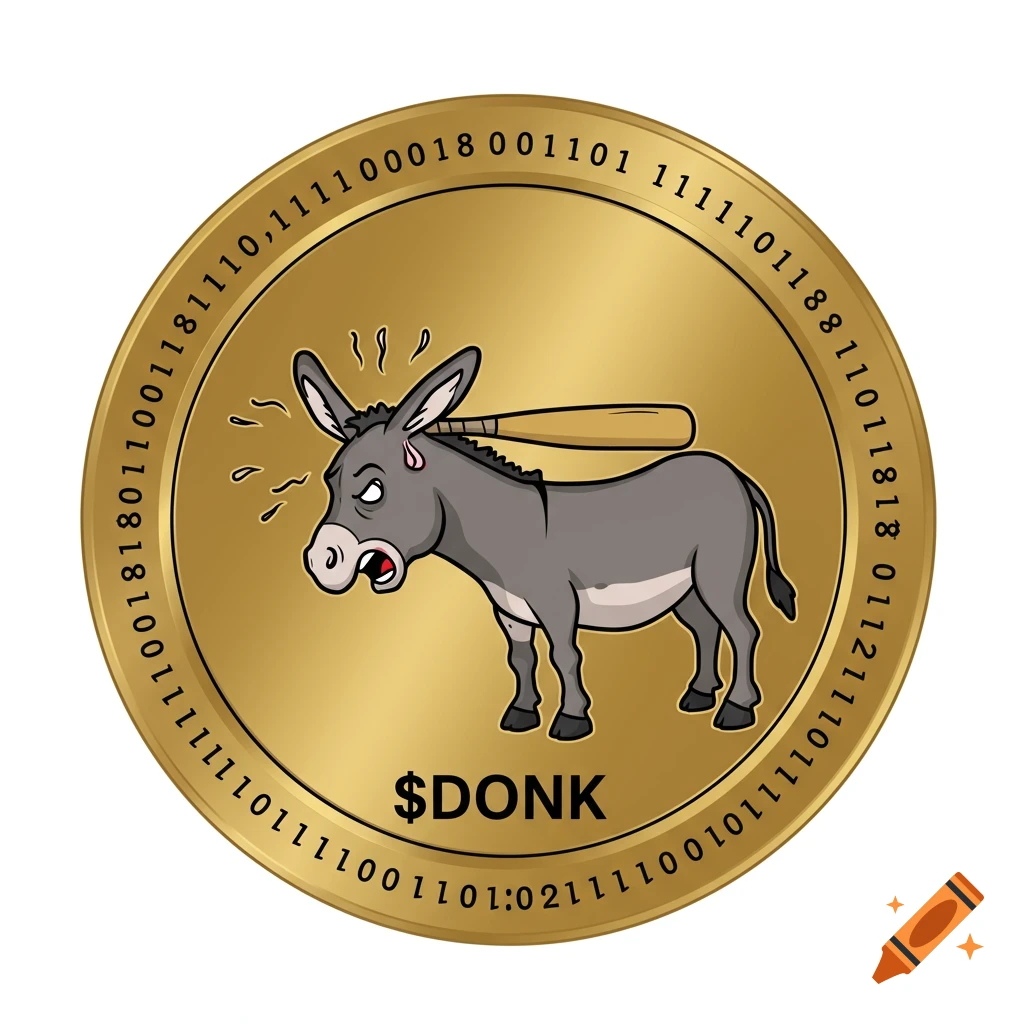Gold coin logo with a cartoon donkey getting hit by a baseball bat and ...