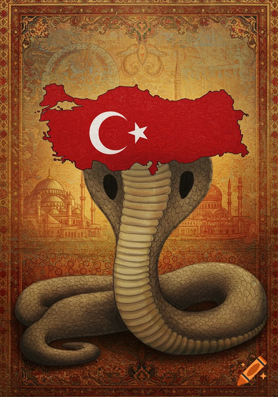 Illustration of a cobra with a map of Turkey and flag on its head, in ...