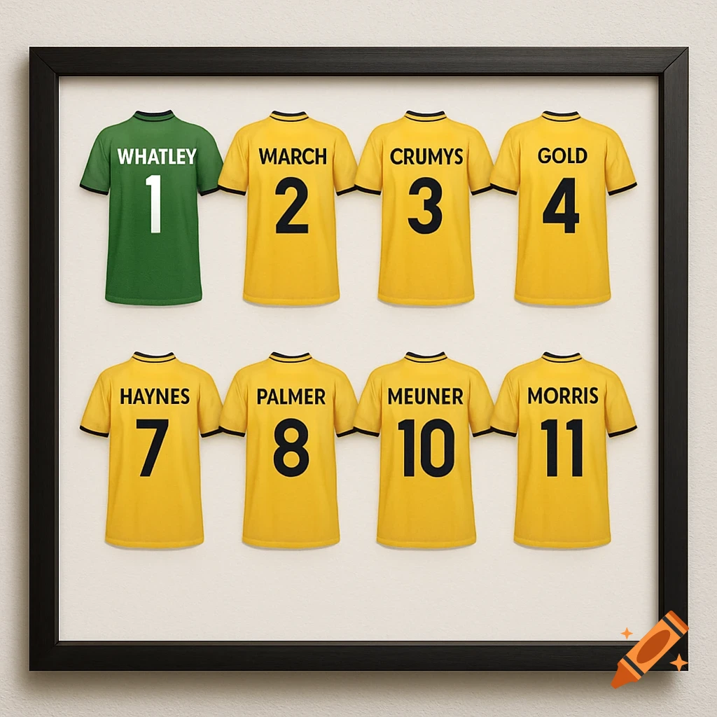 Framed collection of eight football jerseys with names and numbers. on ...