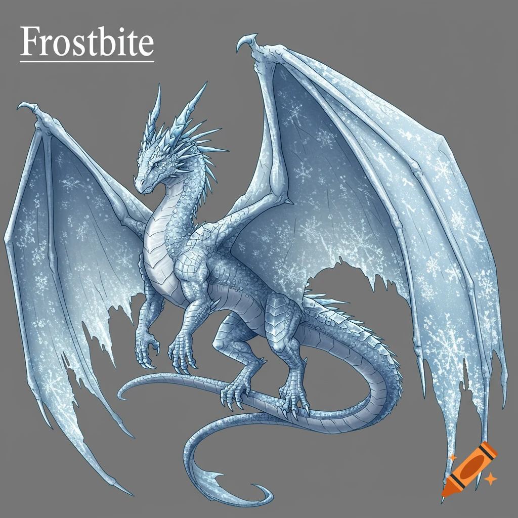 Illustration of an icy blue fantasy dragon with snowflake patterns. on ...