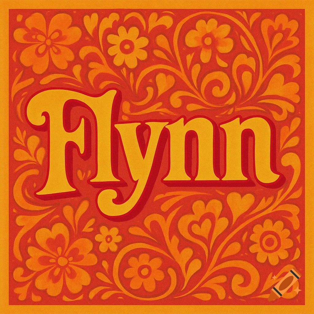 The name Flynn in large yellow text with a red shadow over a background ...