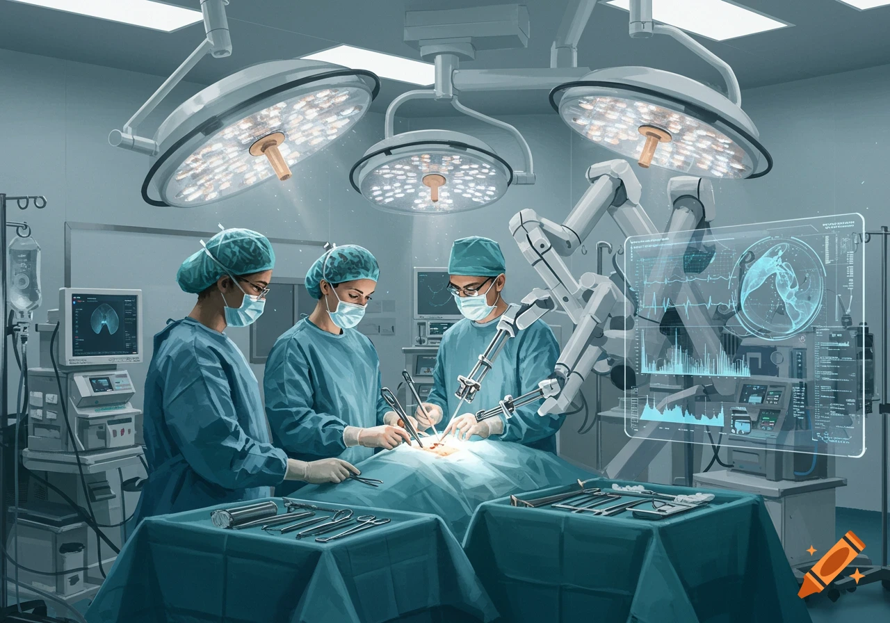 Doctors perform robotic-assisted surgery in a modern operating room ...
