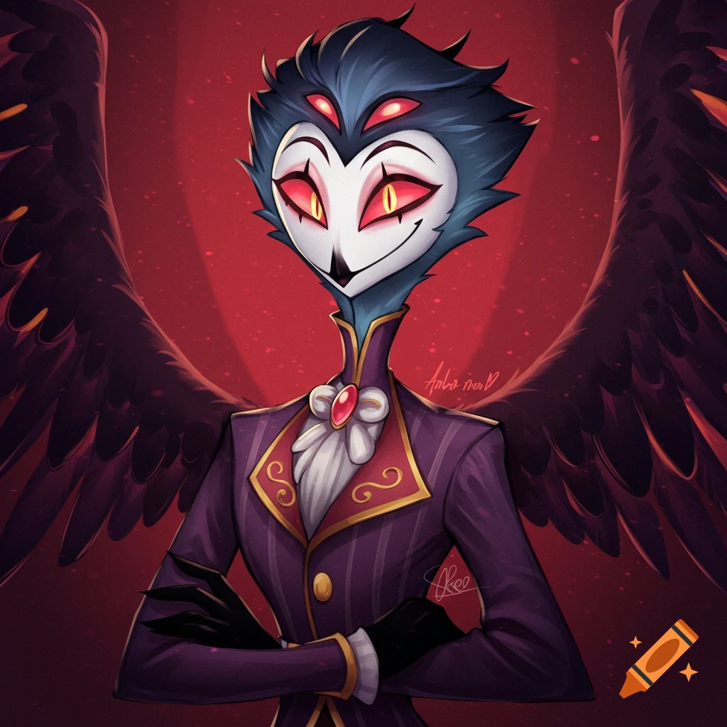 Cartoon portrait of Stolas from Helluva Boss, an owl-like demon in a ...